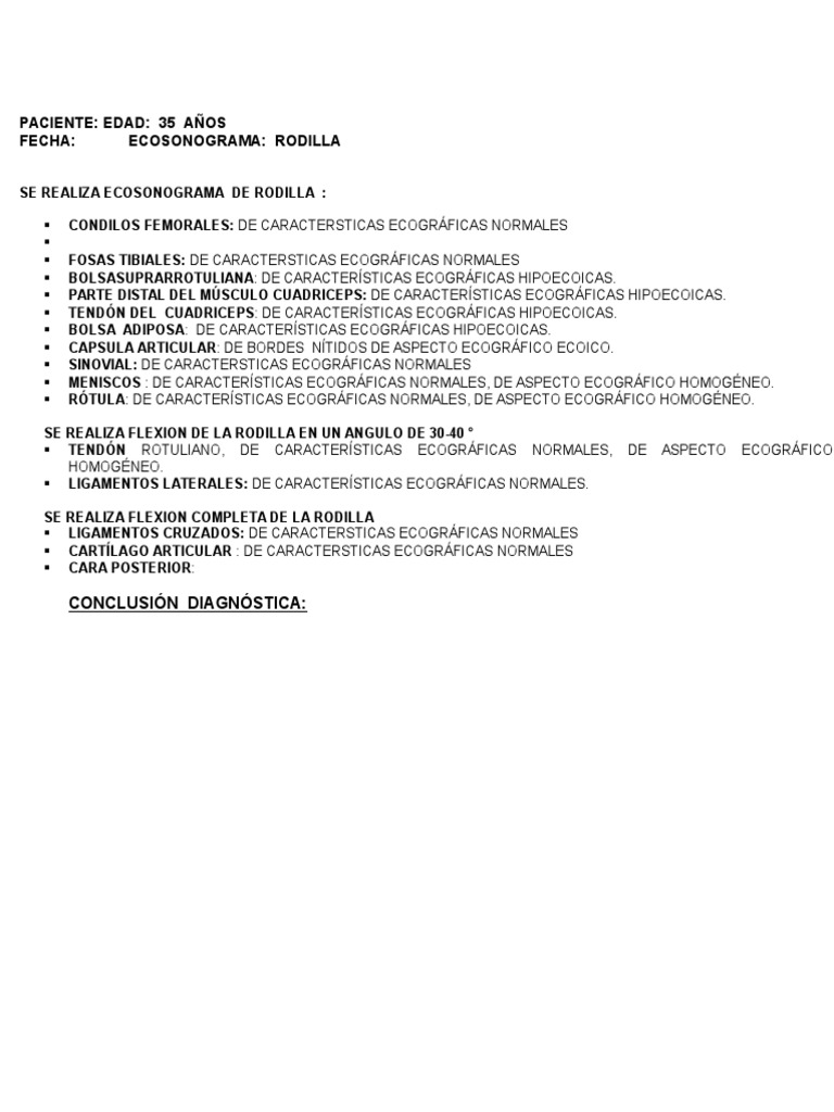 INFORME DE ECOGRAFÍA DE RODILLA | Rodilla | Anatomia animal