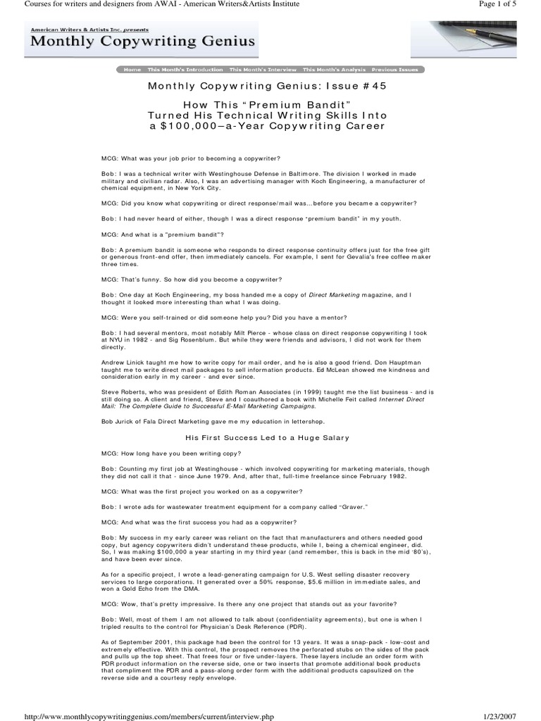 Interview Bob Bly | PDF | Copywriting | Target Audience
