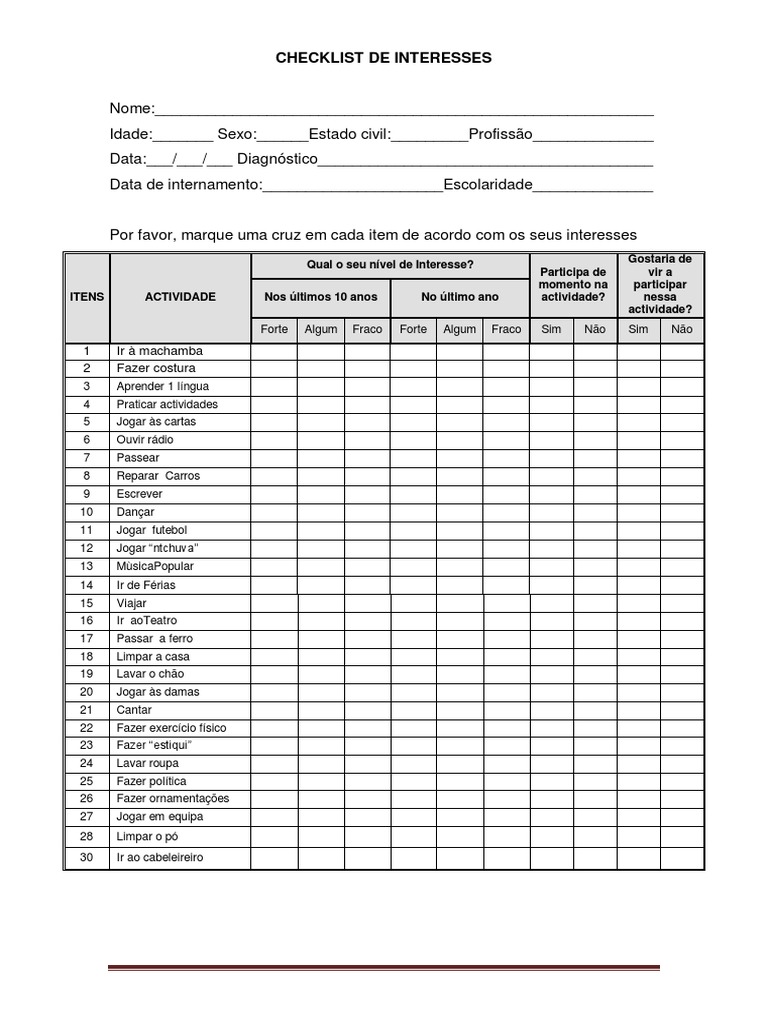 Checklist de Interesses | PDF