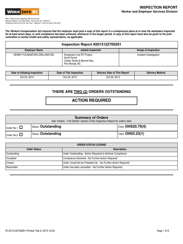 Evergreen Line Tunnel Inspection Reports | Occupational Safety And ...
