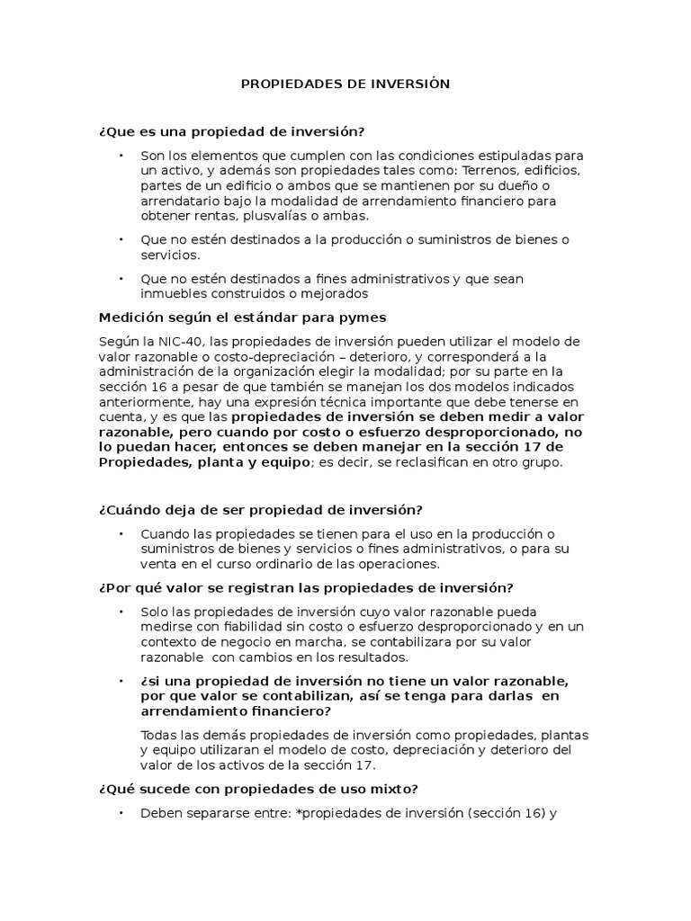 Propiedades de inversión: definición, medición, revelación y ...