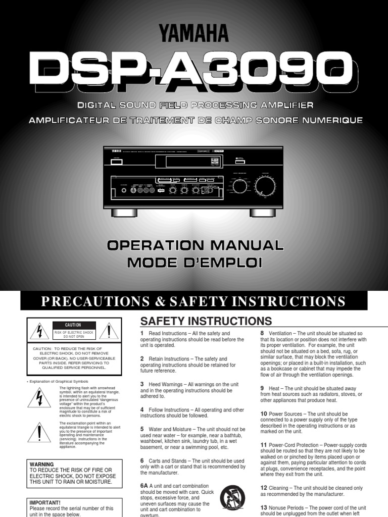Yamaha DSP-A3090 Manual | PDF | Loudspeaker | Videocassette Recorder