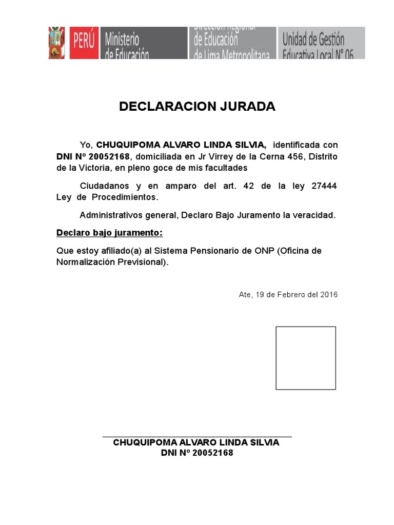 Declaracion Jurada Onp | PDF | Procedimiento legal