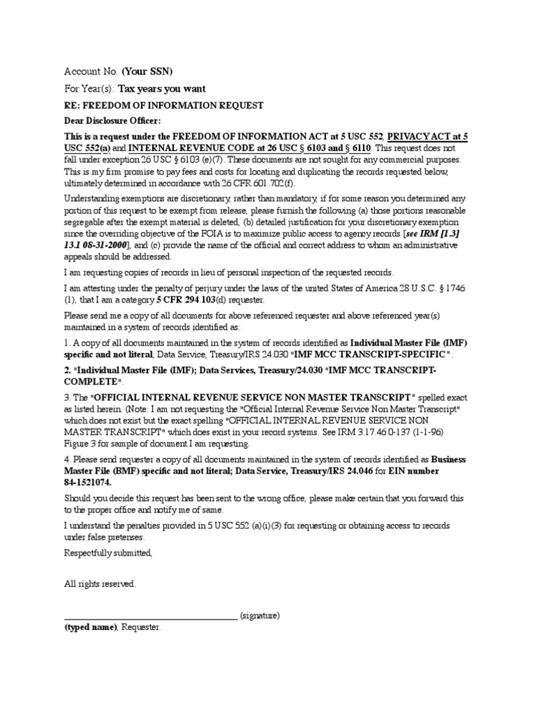 Individual Master File Request | Download Free PDF | Freedom Of ...