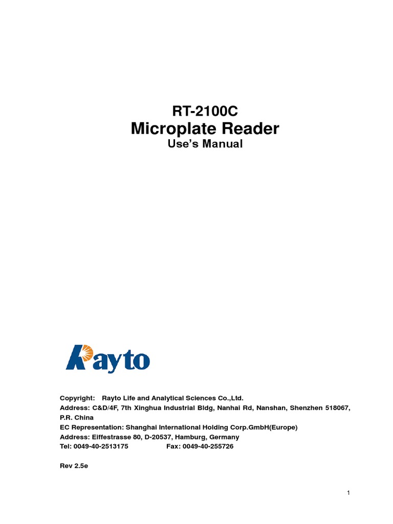 Microplate Reader RT 2100C MANUAL | PDF | Screw | Computer Keyboard