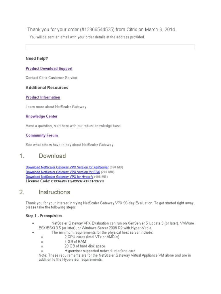 Citrix Netscaler Gateway VPX Info License | PDF | Hyper V | Computer ...