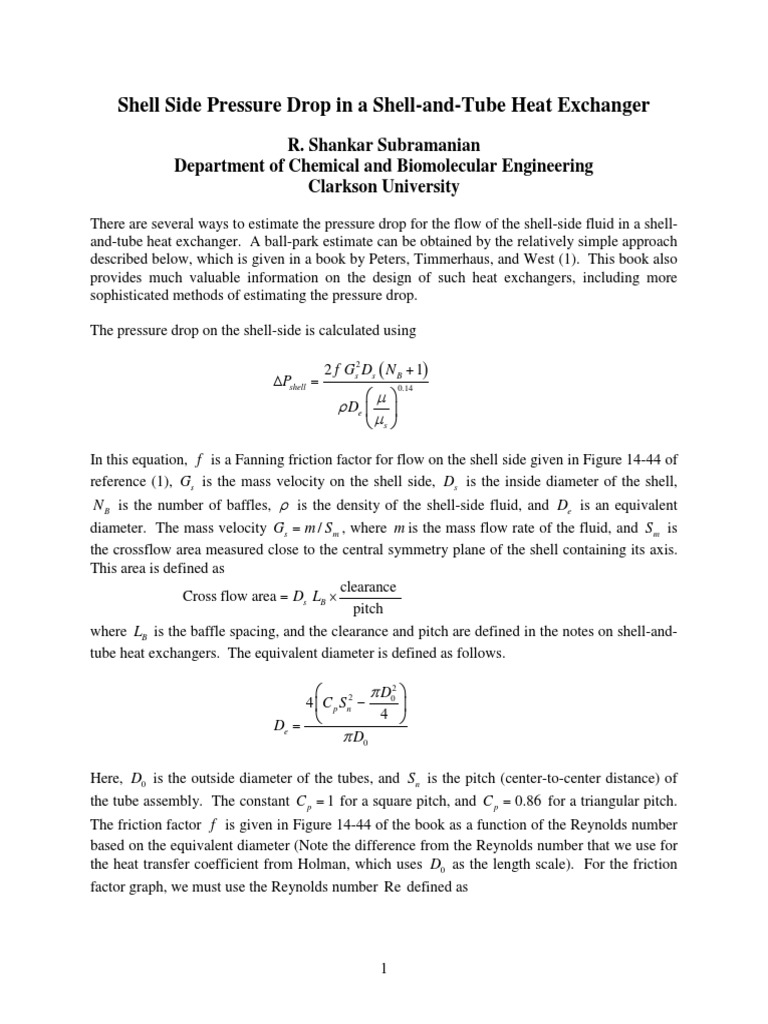Shell Side Pressure Drop in A Shell and Tube Heat Exchanger | PDF
