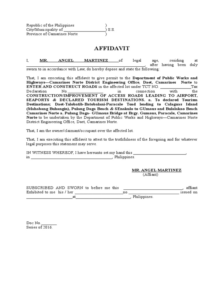 Affidavit Permit to Enter | Affidavit | Public Law