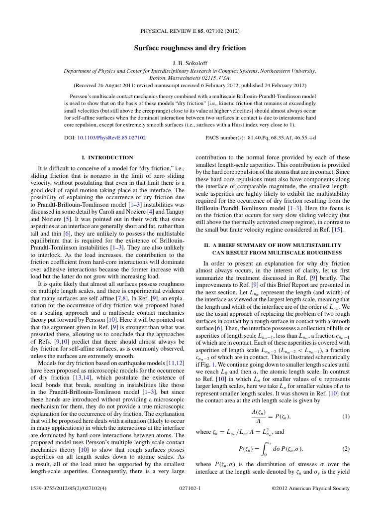 Surface Roughness and Dry Friction | PDF | Friction | Plasticity (Physics)