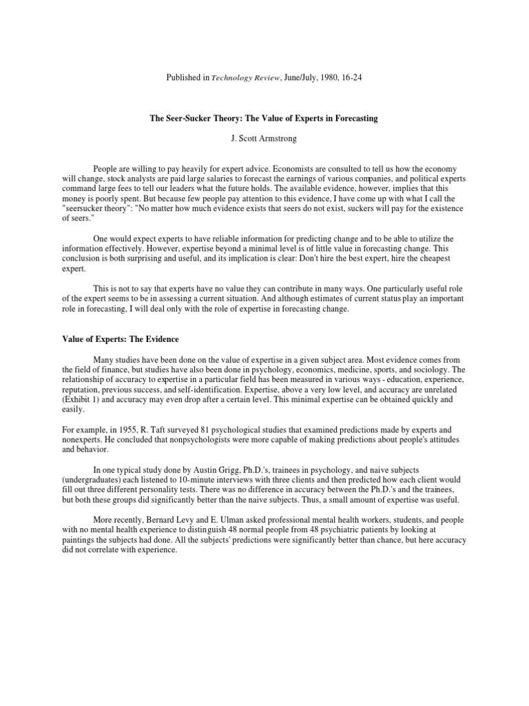 The Seer-Sucker Theory: The Value of Experts in Forecasting | PDF ...