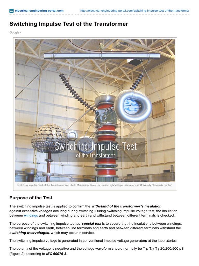 Switching Impulse Test of The Transformer | PDF | Transformer ...