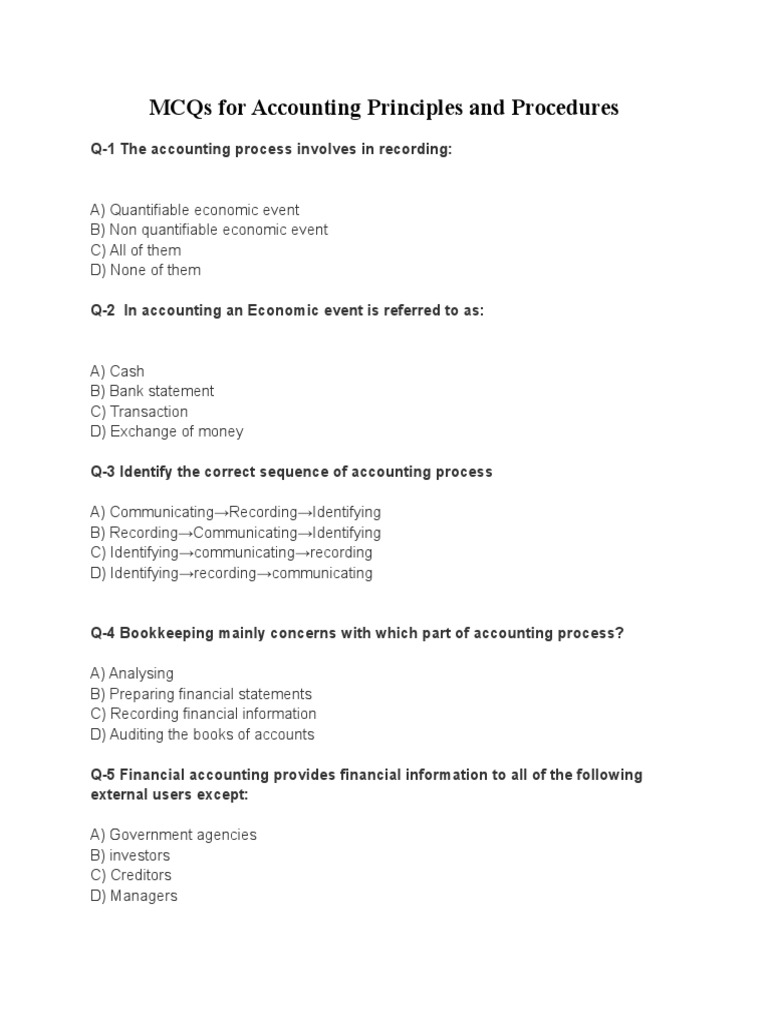 Accounting Principles MCQs and Answers | PDF | Debits And Credits ...