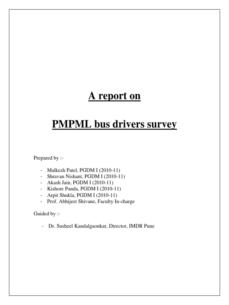 PMPML Survey Report | Download Free PDF | Bus | Fare