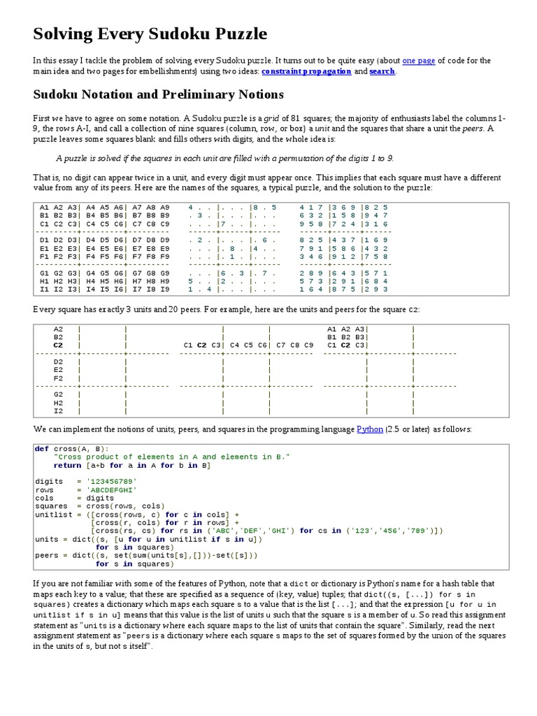 Solving Every Sudoku Puzzle - Peter Norvig | PDF | Areas Of Computer Science | Computer Programming
