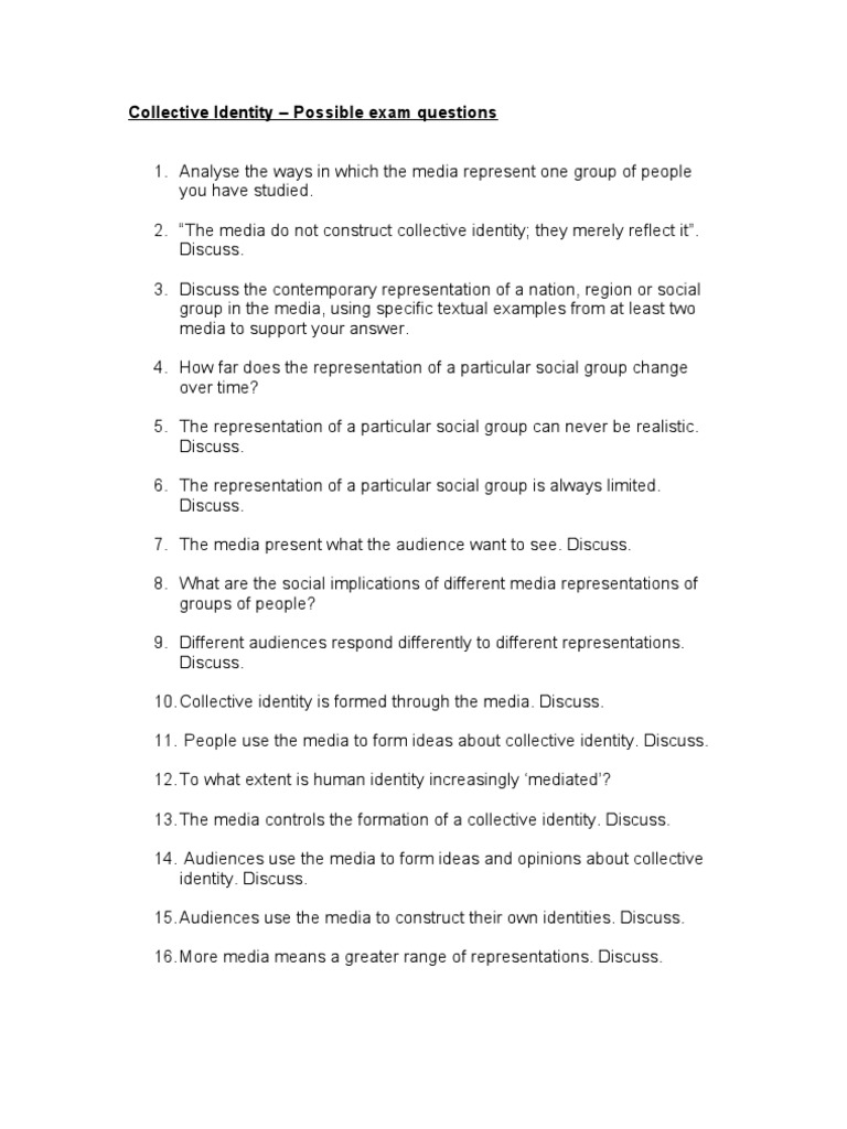 Collective Identity Possible Exam Qs | PDF | Social Group | Communication