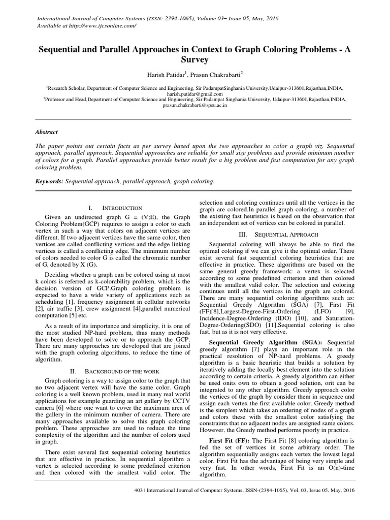 Sequential and Parallel Approaches in Context To Graph Coloring Problems A Survey PDF | PDF ...