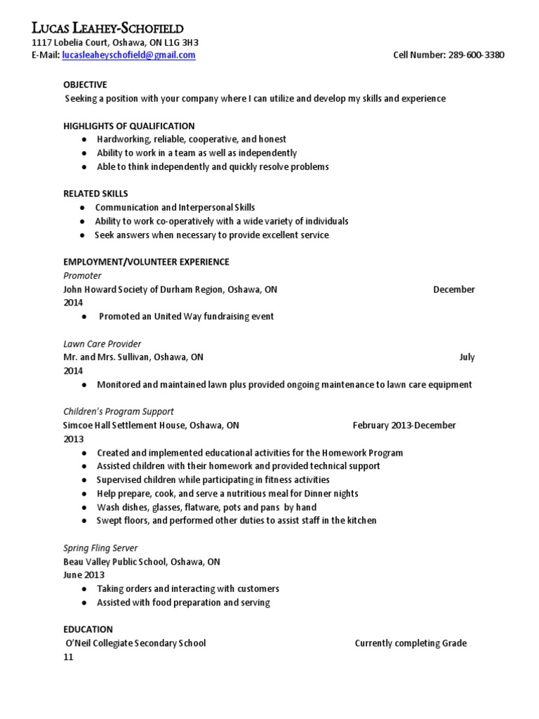 Lucas Leahey-Schofield Resume | PDF
