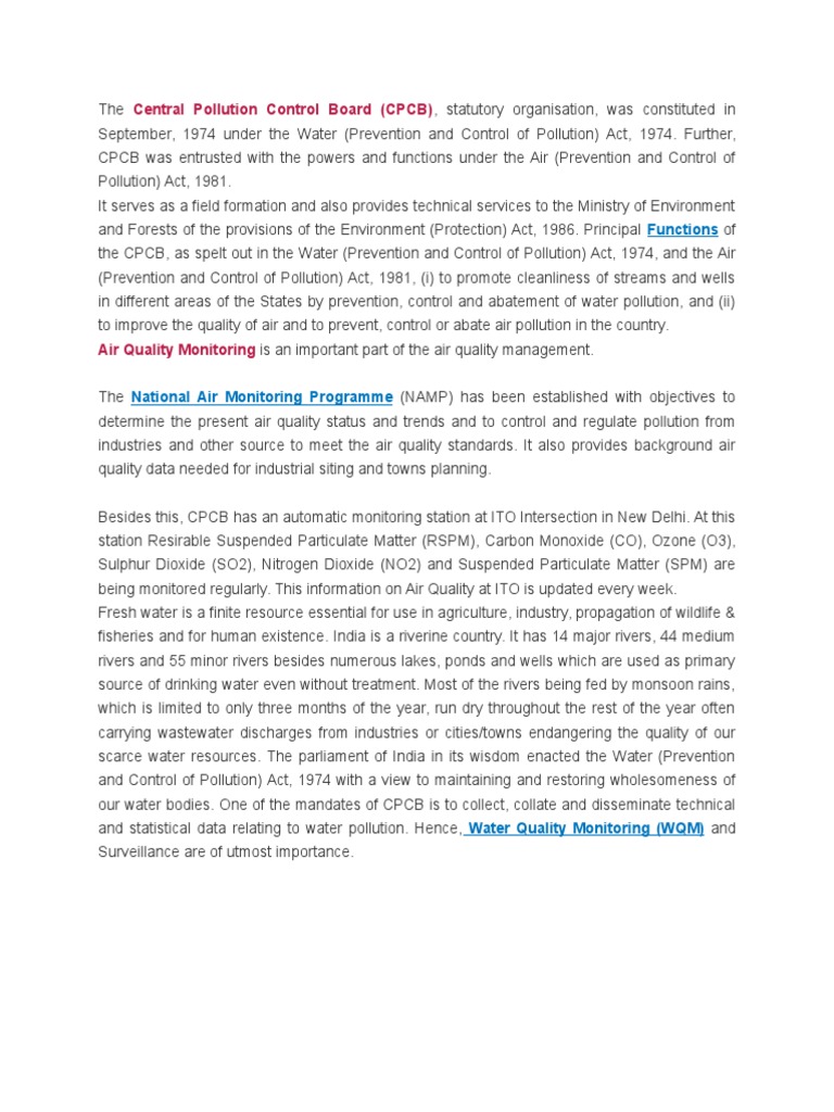 The Central Pollution Control Board | PDF | Environmental Monitoring ...