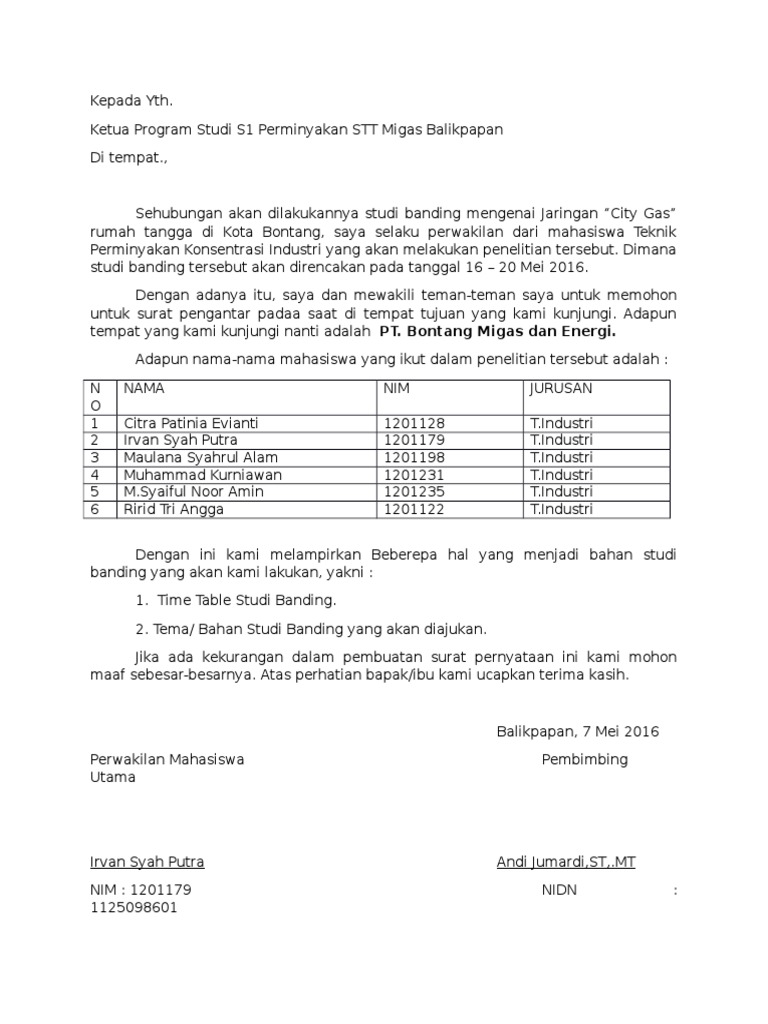 Surat Pengajuan Studi Banding | PDF