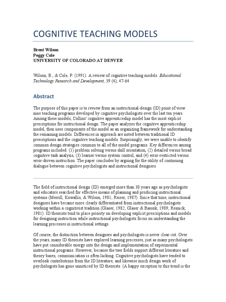 Review of Cognitive Teaching Models | PDF | Constructivism (Philosophy ...