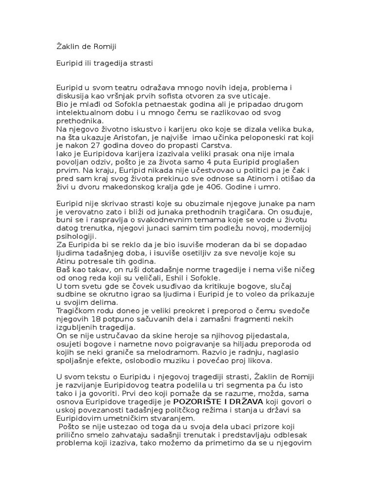 Euripid Ili Tragedija Strasti | PDF