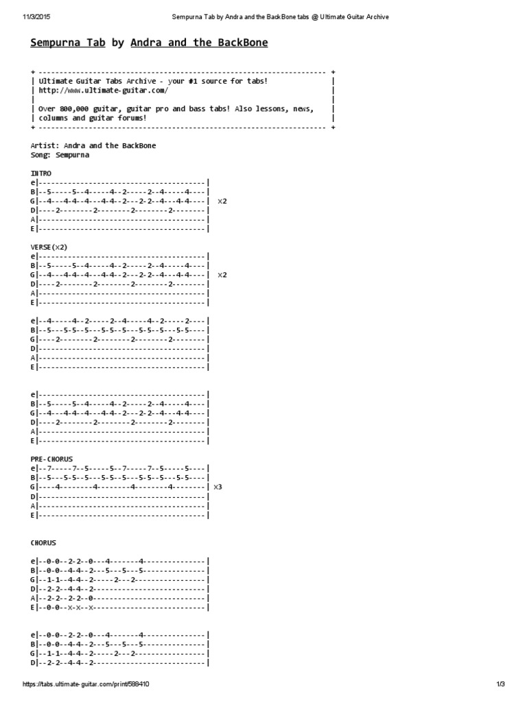 Sempurna Tab by Andra and The BackBone Tabs at Ultimate Guitar Archive ...