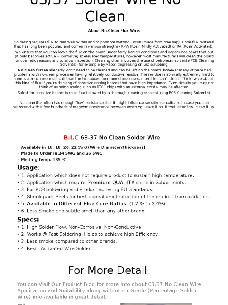 About 63-37 No Clean Solder Wire | PDF | Soldering | Industries