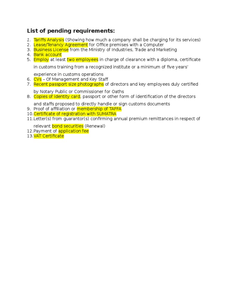 Customs Business Setup Checklist | PDF