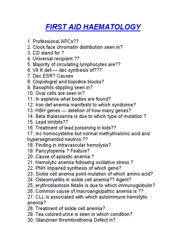 First Aid Haematology | Anemia | Lymphoma