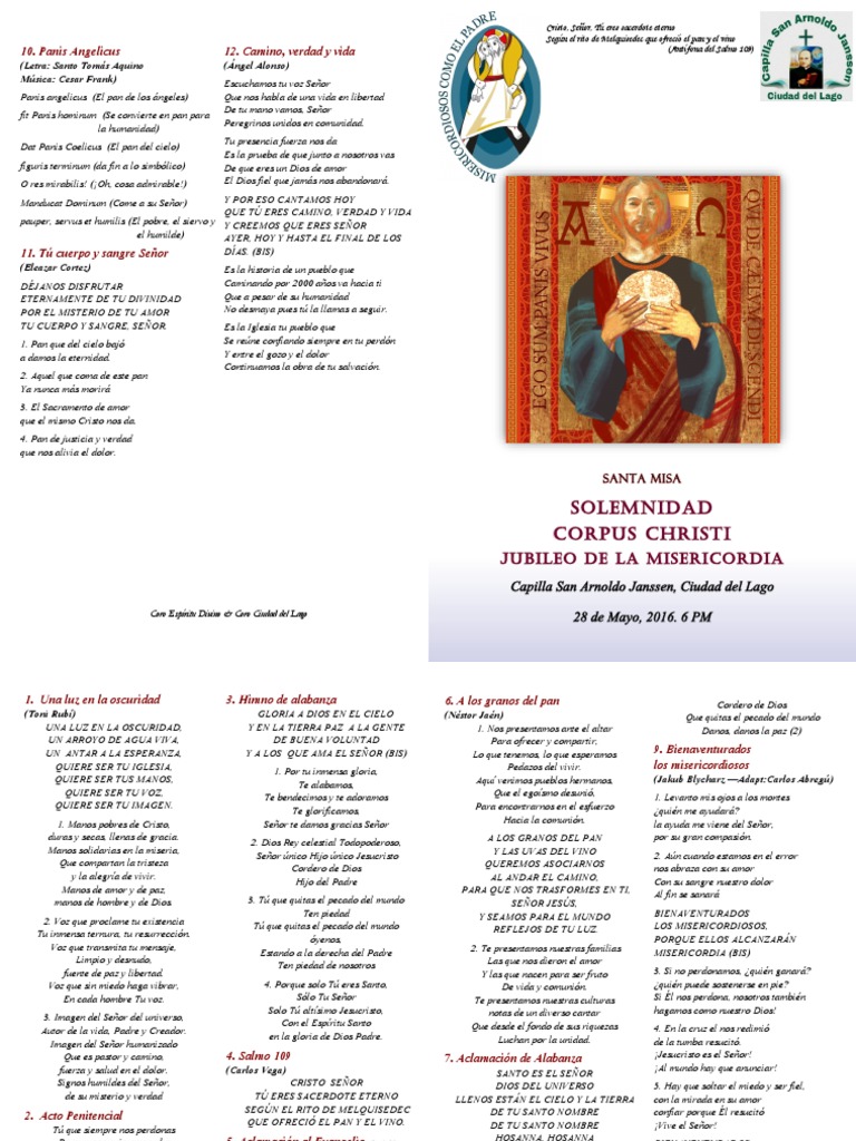 Librito de Cantos - Corpus Christi 2016 | PDF | eucaristía | Cristo (título)