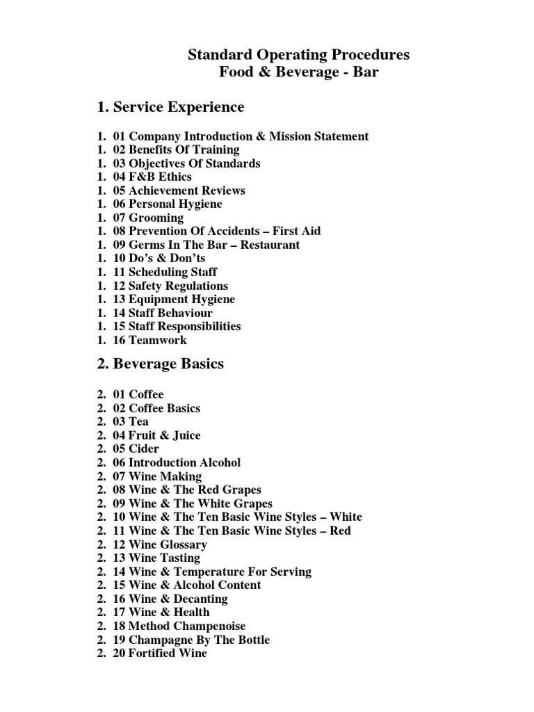 Sop | PDF | Drink | Bar