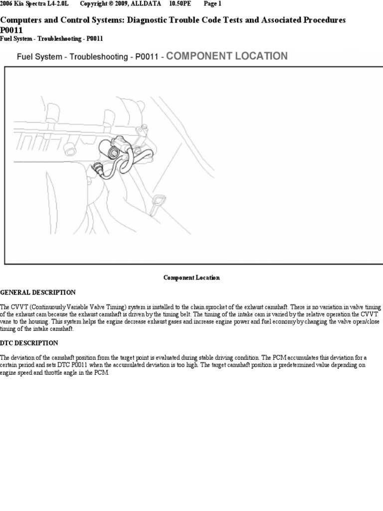 P0011 - DTC 2006 Kia Spectra | Internal Combustion Engine | Vehicle ...