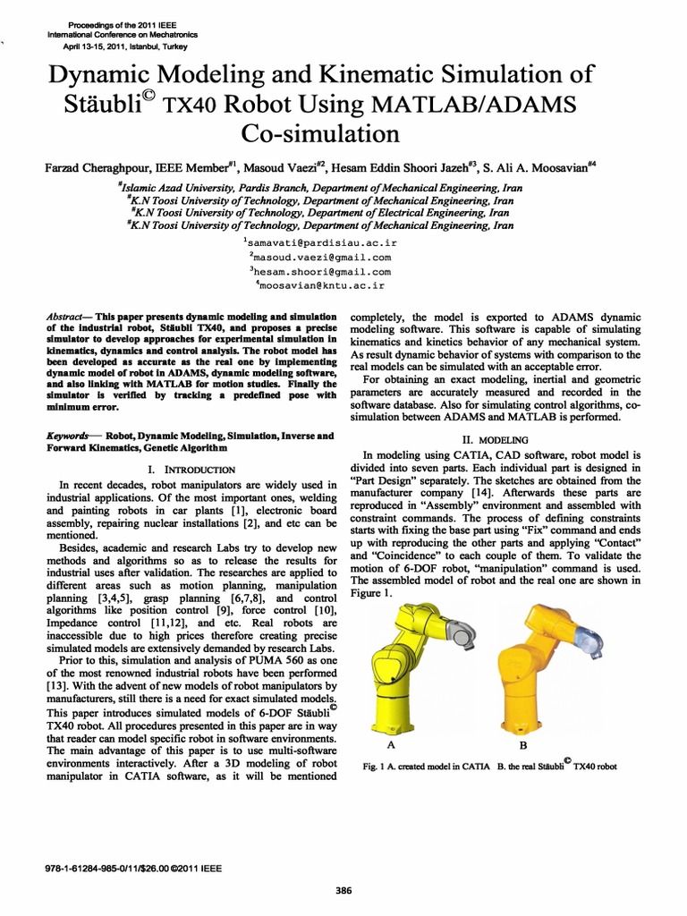 Kinematic Simulation Of Staubli Tx40 Robot Icm Pdf Simulation Cybernetics