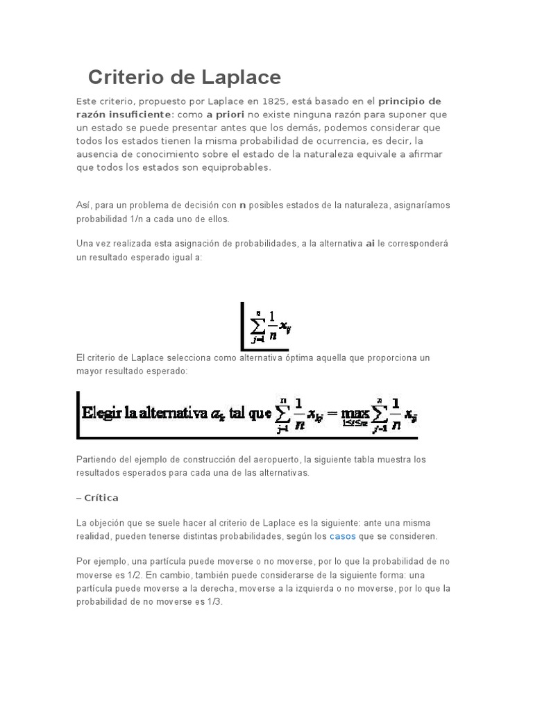 Criterio de Laplace en Toma de Decisiones | PDF