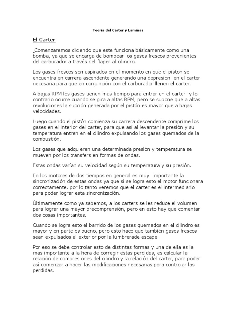 Teoria Del Carter y Laminas | PDF | Carburador | Pistón