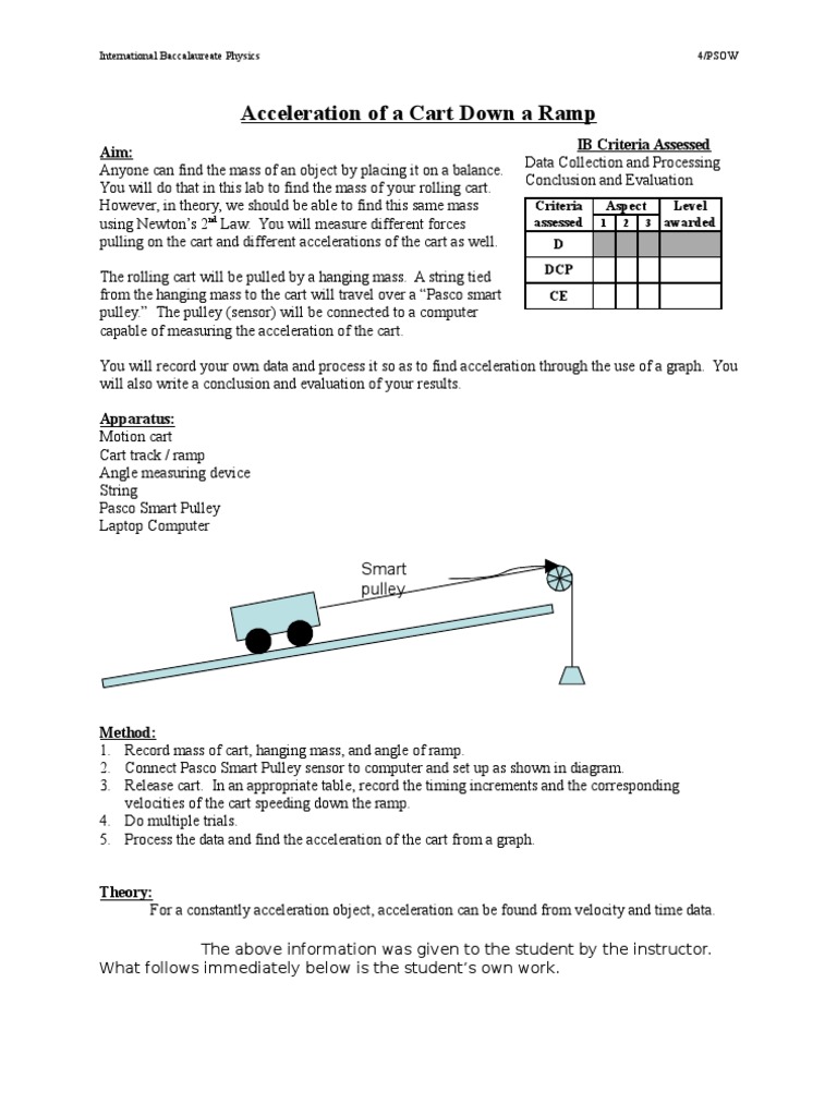 Ib Lab - Acceleration of Cart Down A Ramp | PDF | Technology & Engineering