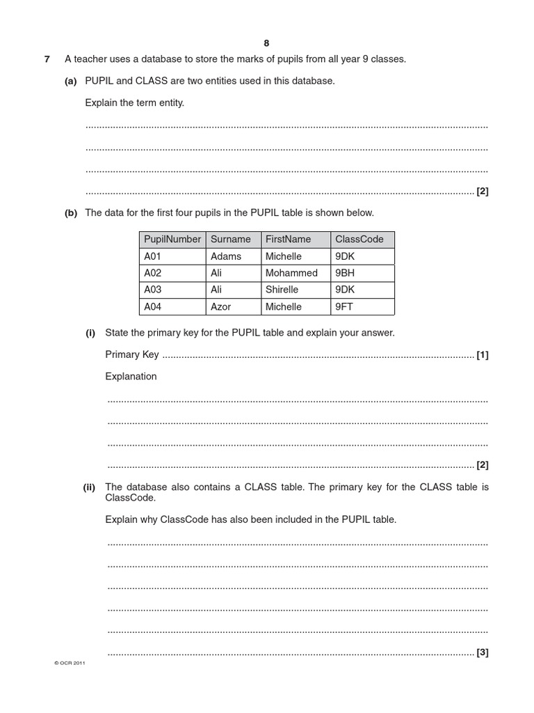 GCSE Computing Database Questions | PDF | Databases | Computer Data