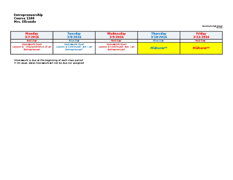 Entrepreneurship Course Schedule 2016 | PDF