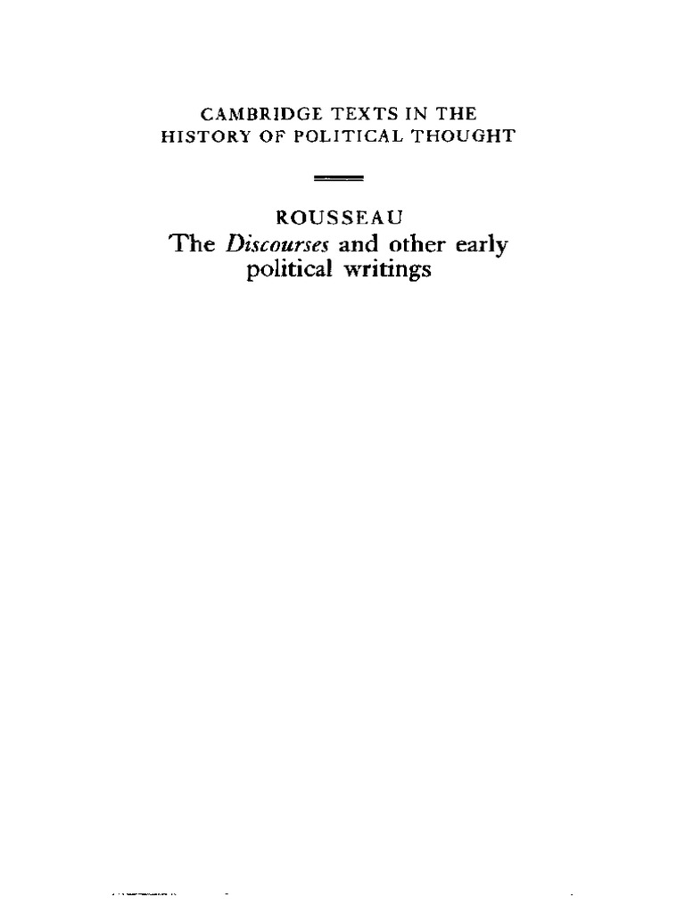 Rousseau - The Discourses and Other Early Political Writings | PDF