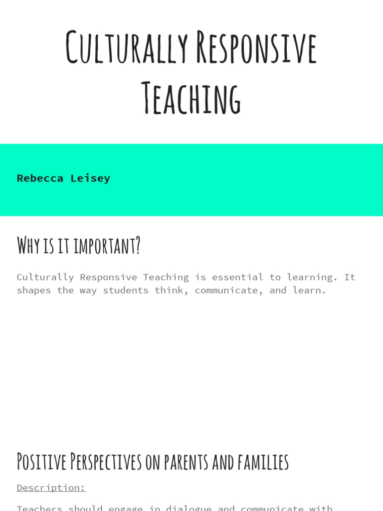 Culturally Responsive Teaching | PDF | Classroom | Learning