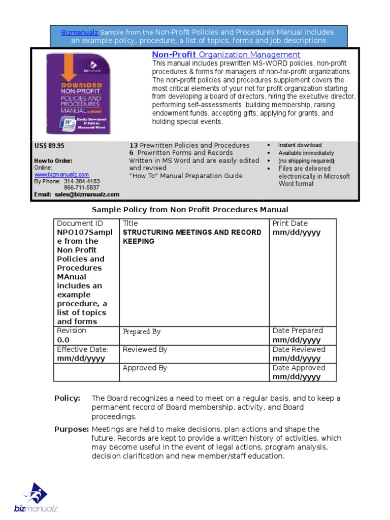 Bizmanualz Non Profit Policies and Procedures Sample | PDF | Board Of ... Bizmanualz Non Profit Policies and Procedures Sample | PDF | Board Of ...