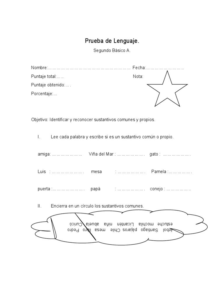Prueba de Sustantivos Comunes y Propios | PDF