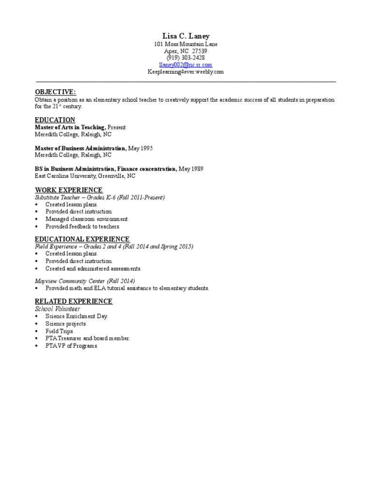Elementary Teacher Resume of Lisa Laney | PDF | Career & Growth | Business