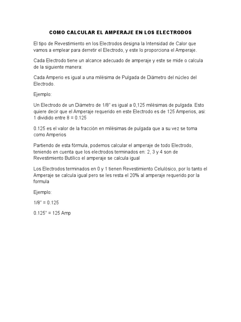Cálculo de Amperaje en Electrodos | PDF | Métodos y materiales de ...