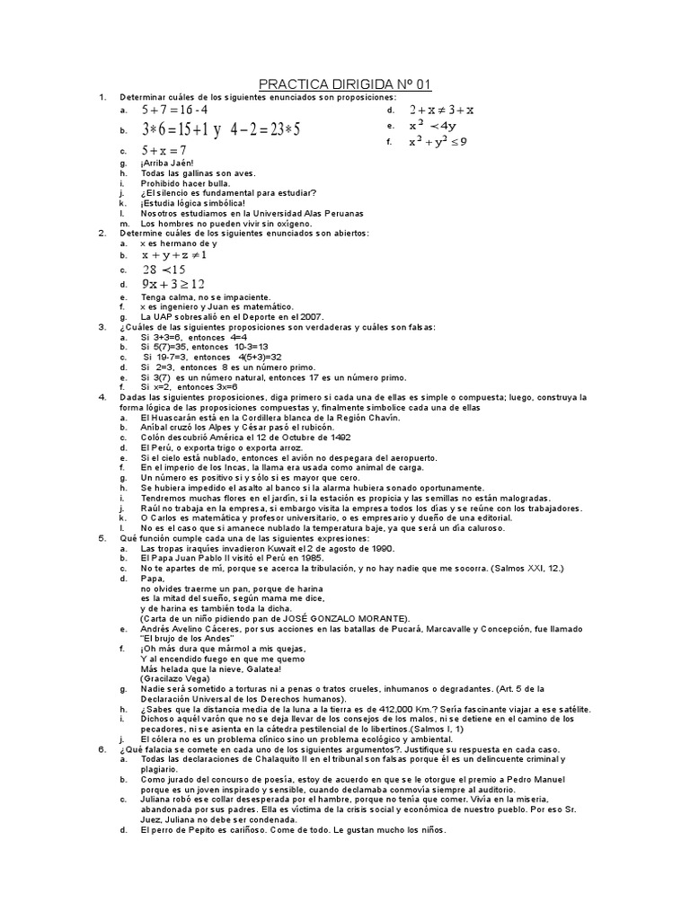 Práctica Dirigida #01 | PDF | Proposición | Science