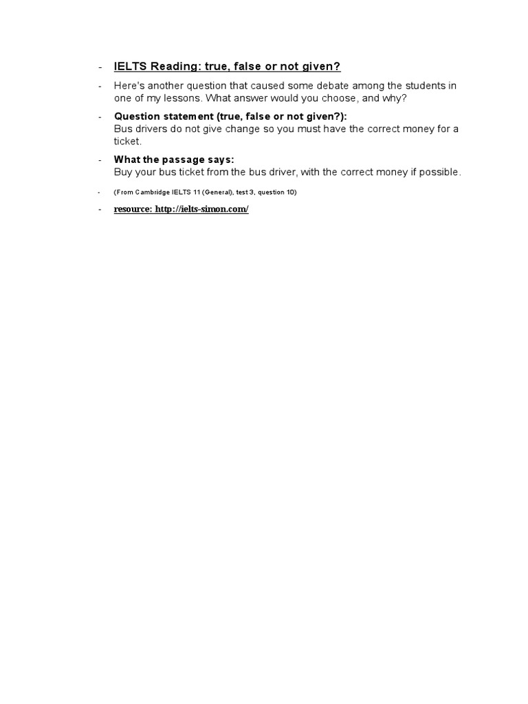 IELTS Reading: True, False, Not Given Guide | PDF