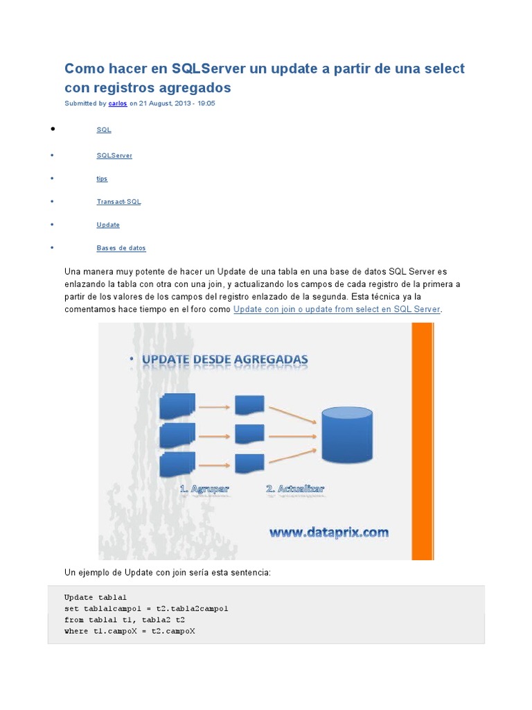 Como Hacer en SQLServer Un Update A Partir de Una Select Con Registros ...