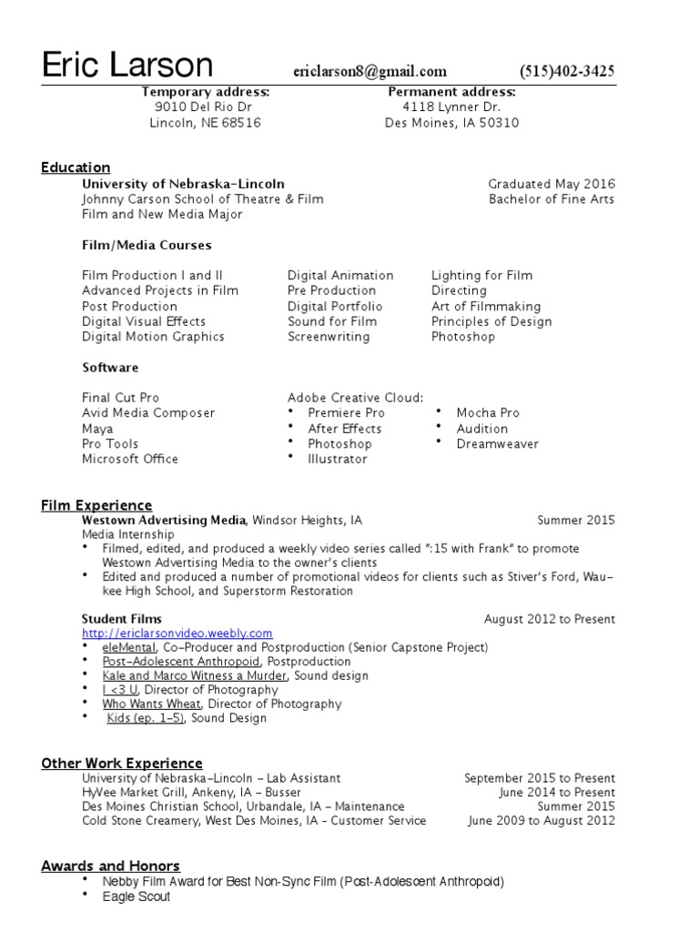 Eric Larson: Film & Media Resume | PDF | Career & Growth | Computers