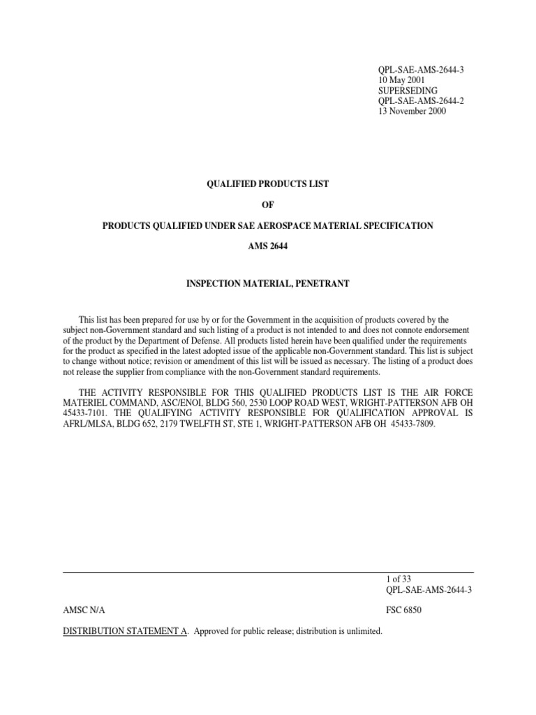 Qualified Products List of Penetrant Inspection Materials Qualified ...