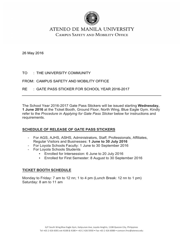 UPDATED CSMO Gate Pass Sticker Announcement 2016-2017 | PDF | Road ...